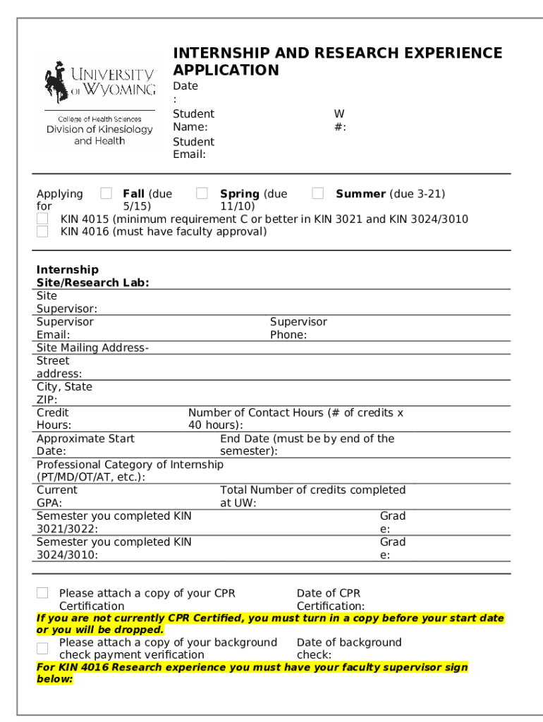 Internship/Research Application Doc Template | pdfFiller