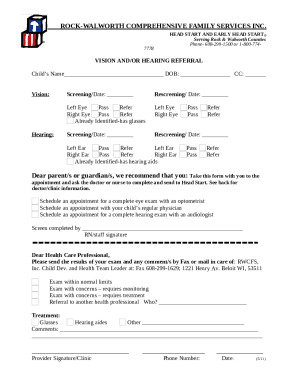 vision and/or hearing referral Doc Template | pdfFiller