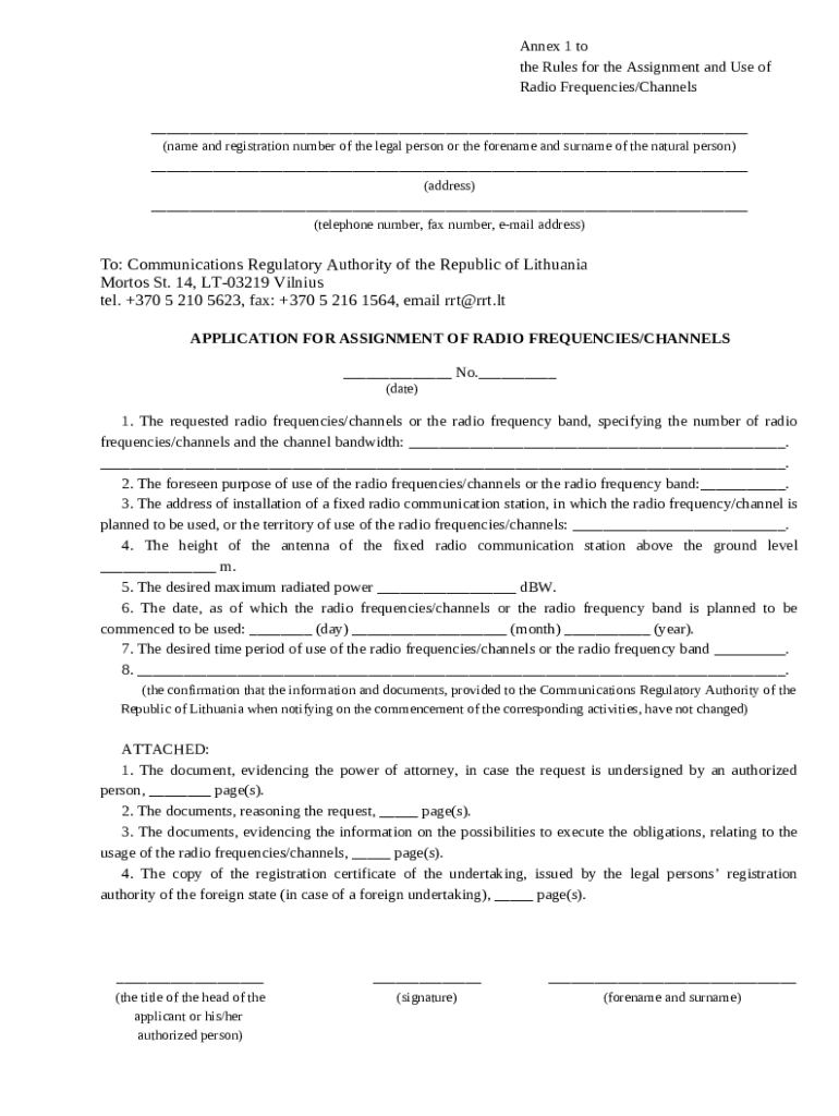 Application for assignment of radio frequencies/channels Doc Template ...