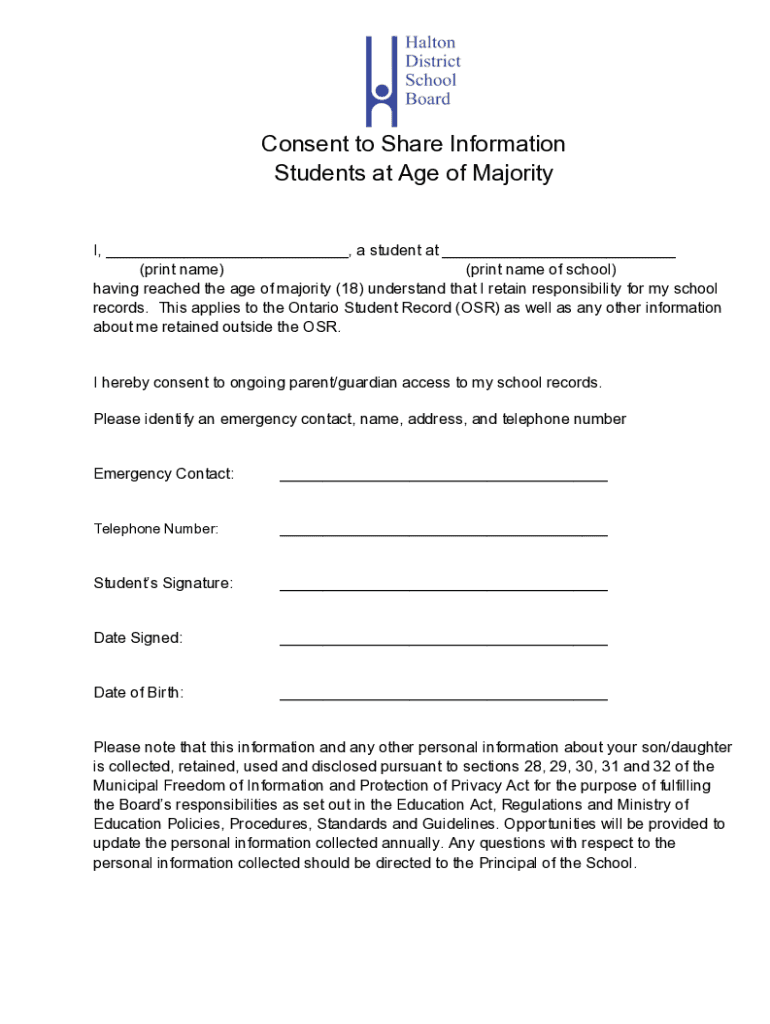 Fillable Online HDSB Consent to Share Information. HDSB Consent to ...