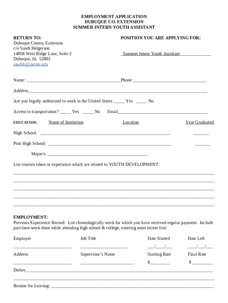 2024 Cass County Summer Assistant Application Doc Template | pdfFiller