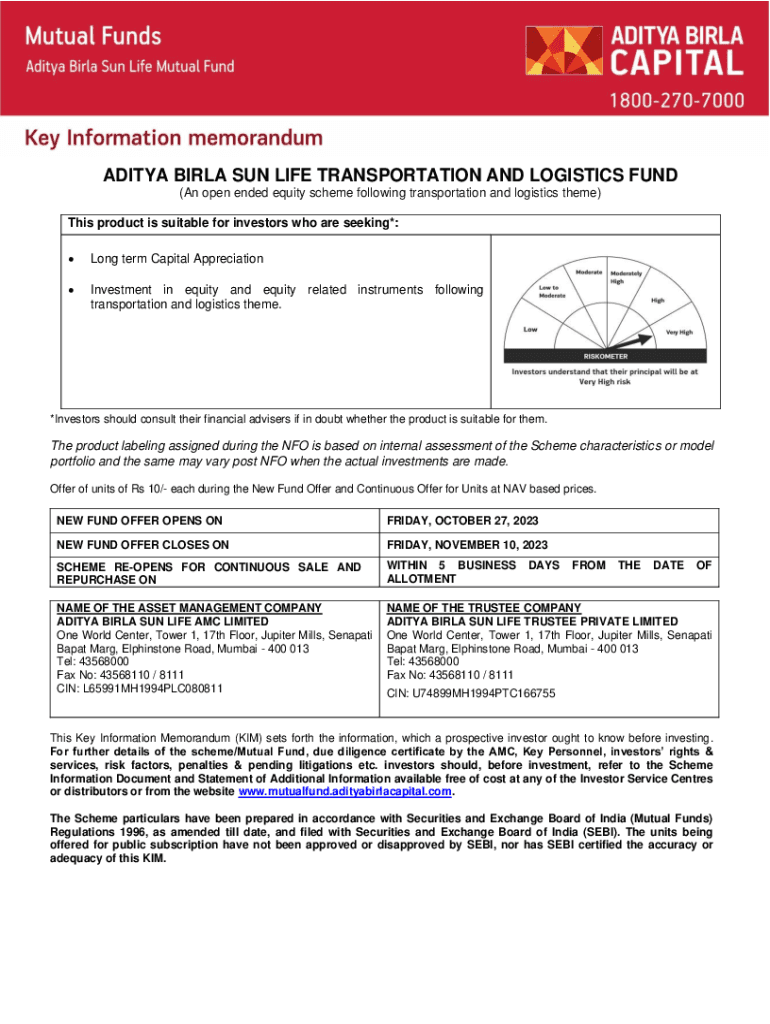 Fillable Online NFO Review: Should you invest in the newly launched Aditya ... Fax Email Print ...