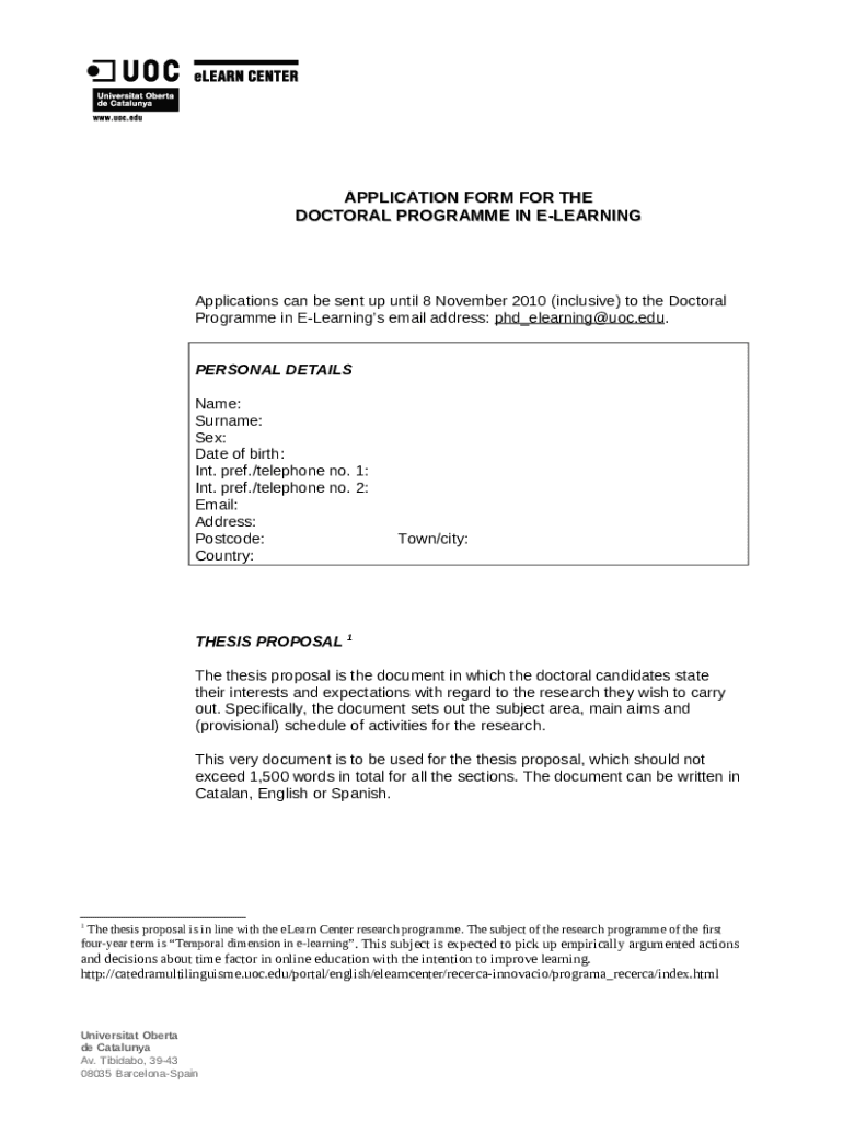 doctoral programme in Education and ICT (E-learning) Doc Template | pdfFiller