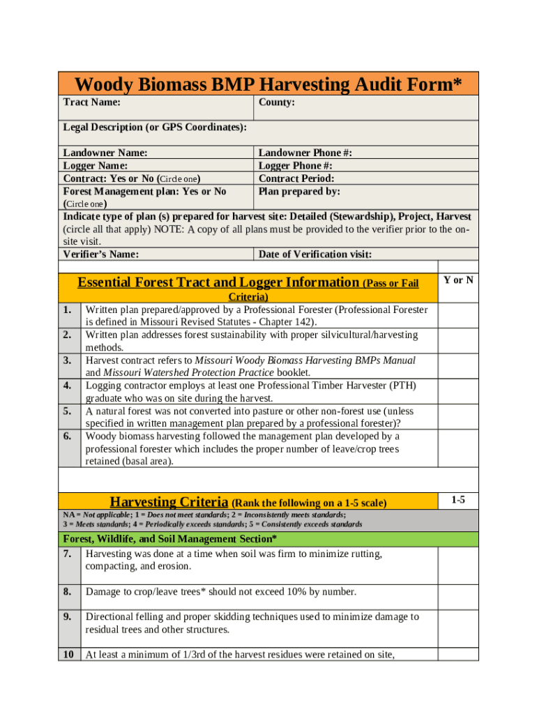 Woody Biomass BMP Harvesting Audit Doc Template | pdfFiller