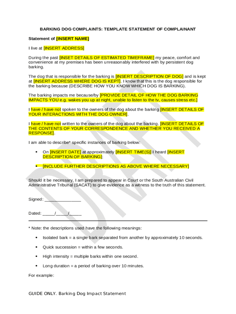 example-guide-barking-dog-impact-statement. ... Doc Template | pdfFiller