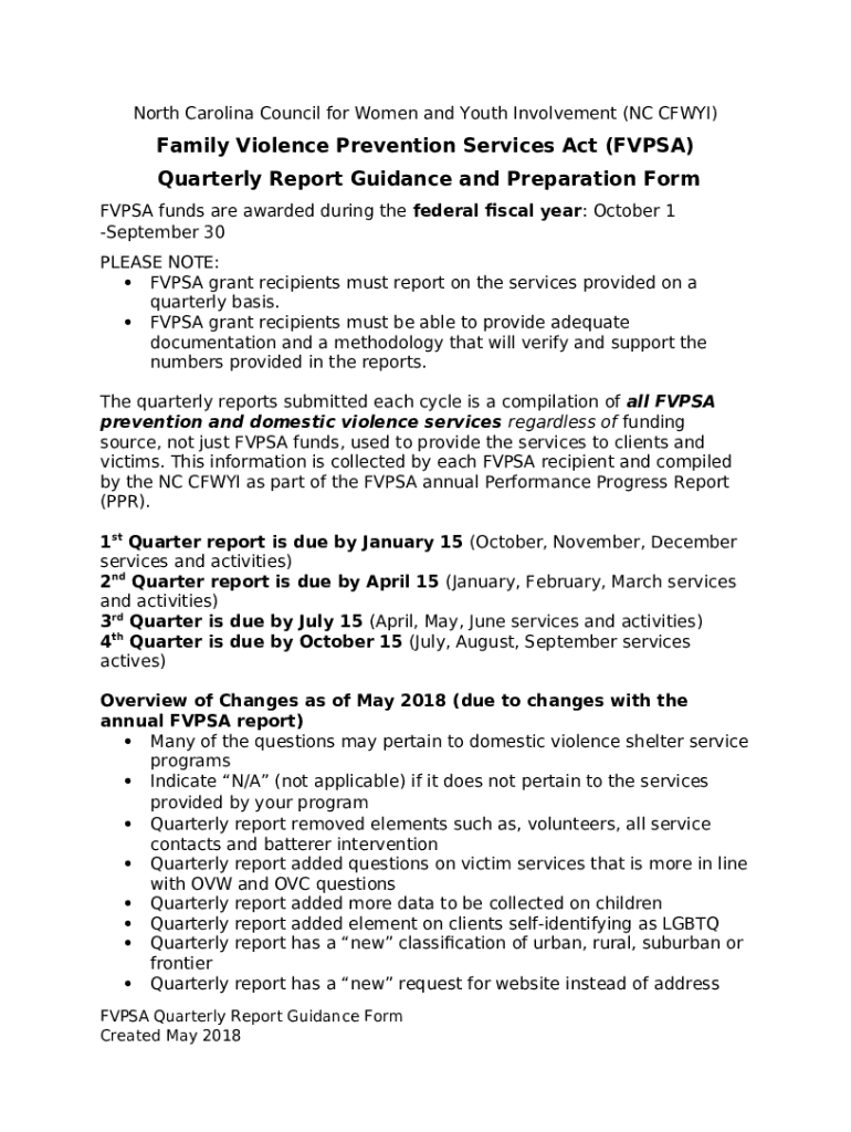 FVPSA Quarterly Report Guidance as of ... Doc Template | pdfFiller