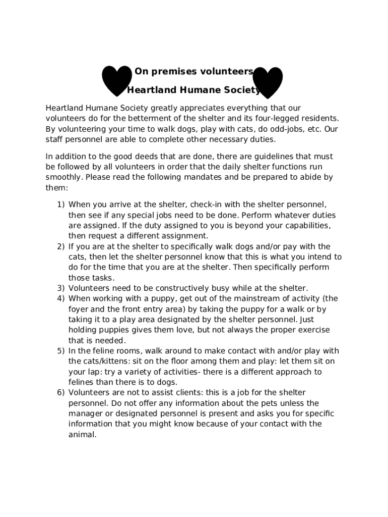 Heartland Humane Society Volunteer Doc Template | pdfFiller