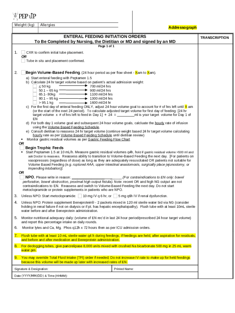 Enteral Nutrition Assessment and Administration Guidelines Doc Template ...