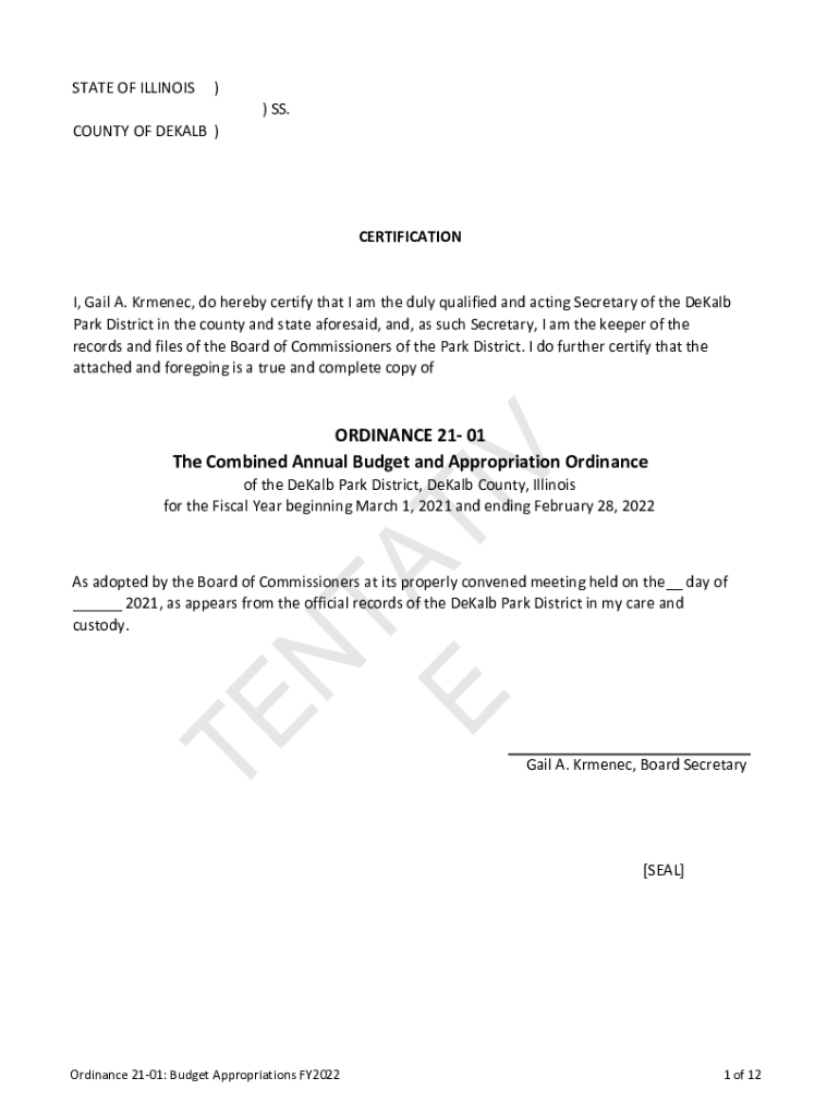 Fillable Online Revised Budget & Appropriation Ordinance FY2020-21.xlsx ...