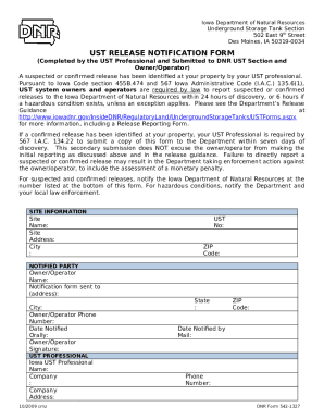 UST RELEASE NOTIFICATION Doc Template | pdfFiller