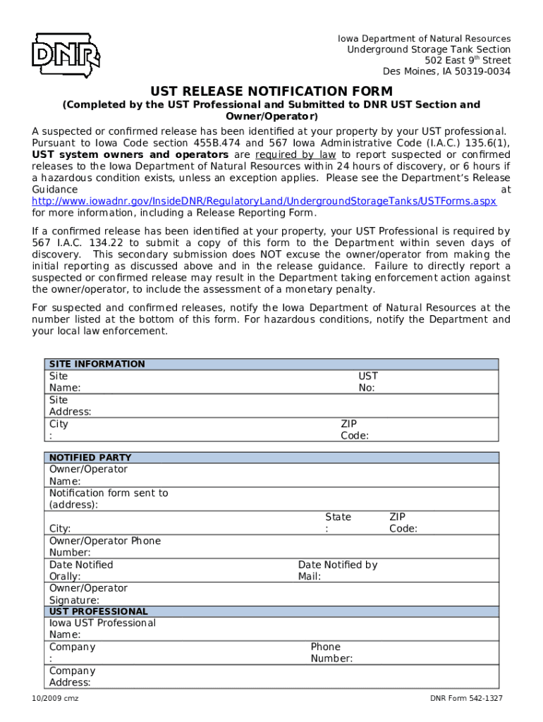 UST RELEASE NOTIFICATION Doc Template | pdfFiller