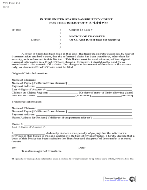 Fillable Online Form Y-6 Notice of Transfer of Claim (Other than for ...
