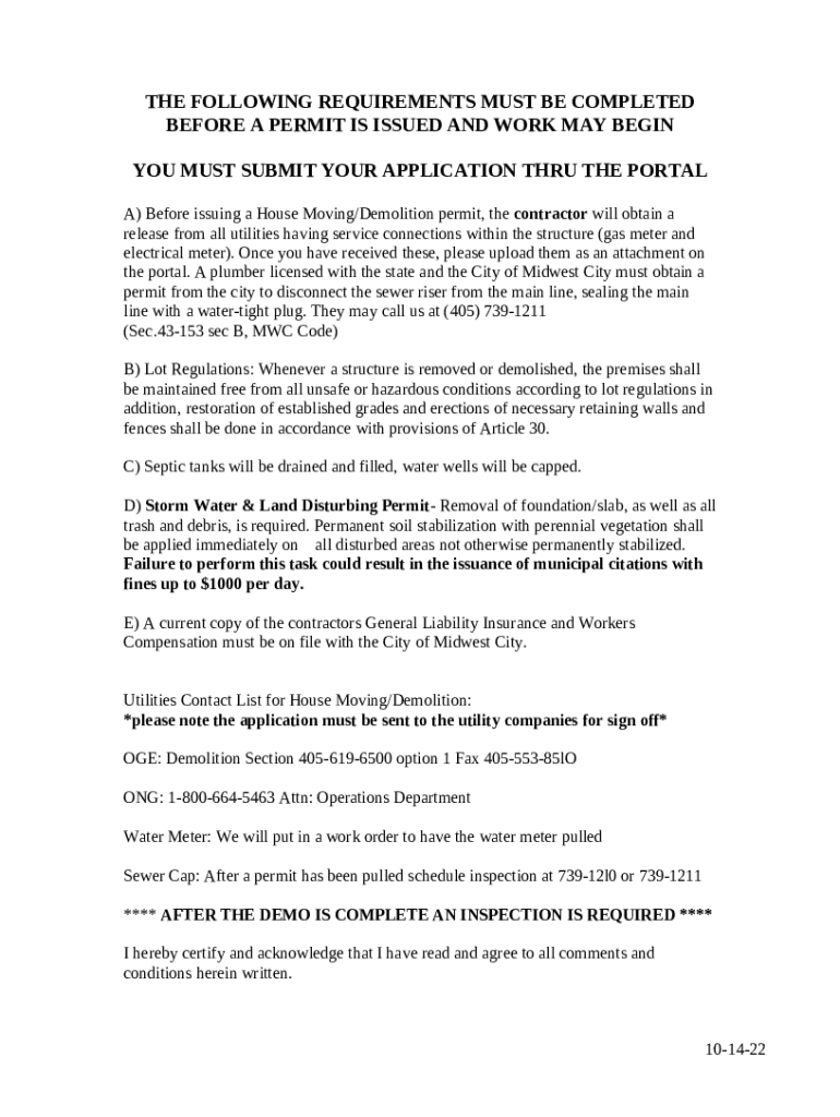 Demolition, Move-Off and Move-On Permits - Code Enforcement Doc Template | pdfFiller