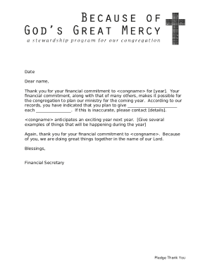 Pledge Thank You Doc Template | pdfFiller