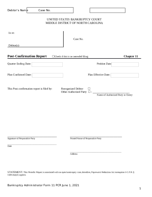 Post-Confirmation Report Doc Template | pdfFiller