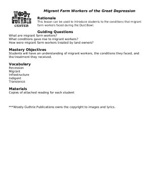 Migrant Farm Workers of the Great Depression Rationale Doc Template ...