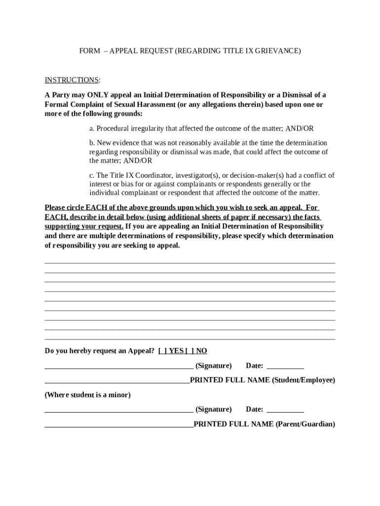 Title IX Appeal Request Doc Template | pdfFiller