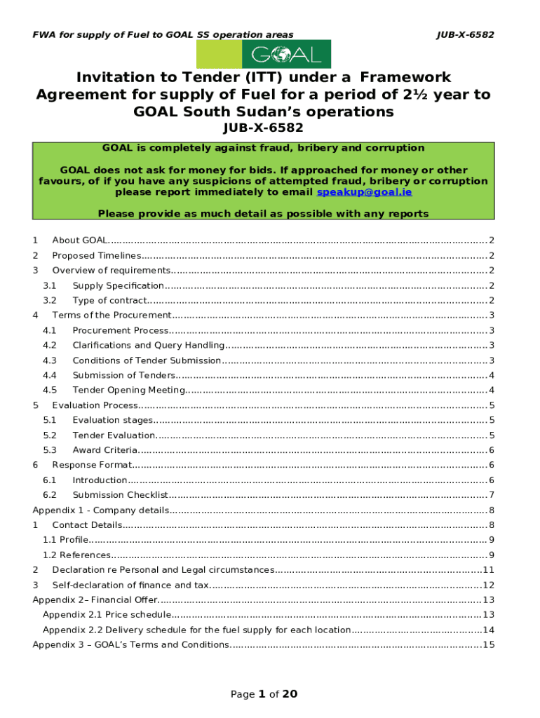 SOUTH SUDAN Invitation to Tender (ITT) for Framework ... Doc Template ...