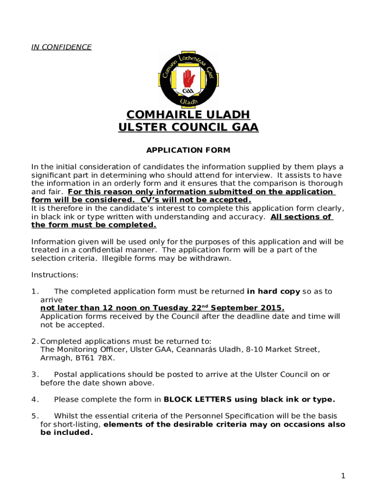 ULSTER COUNCIL GAA - ulster gaa Doc Template | pdfFiller