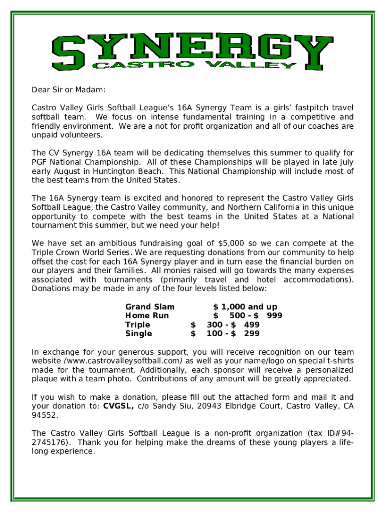 CASTRO VALLEY GIRLS SOFTBALL LEAGUE Doc Template | pdfFiller