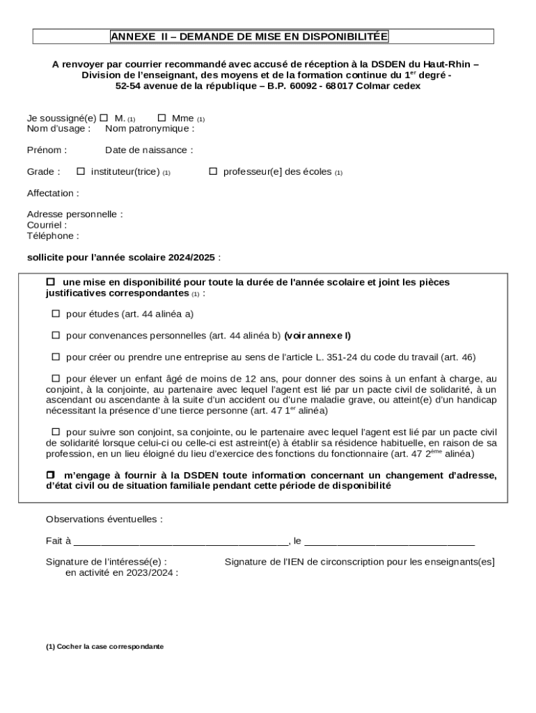 Circulaire : demande de disponibilit, de cong de non- ... Doc Template | pdfFiller