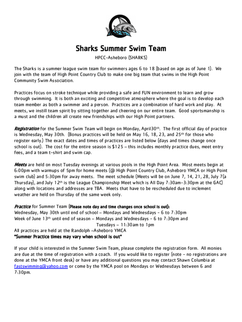 Fillable Online Fast Swim Team Registration Form Fax Email Print ...