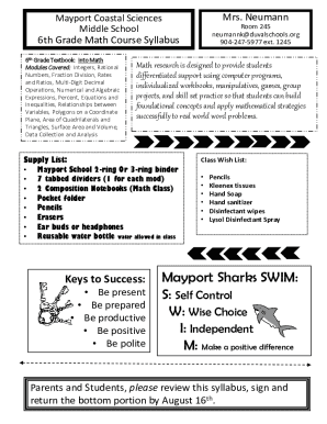 Fillable Online Course Syllabus: 6th grade Math Research Fax Email ...