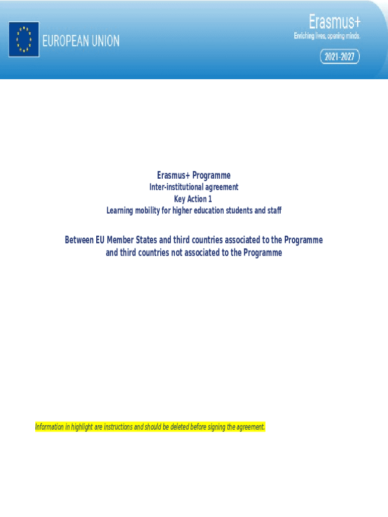 Erasmus+ Programme Inter-institutional agreement Doc Template | pdfFiller