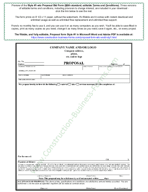 Fillable Online Preview of Construction Proposal Bid Form Style #1. Preview of Construction ...