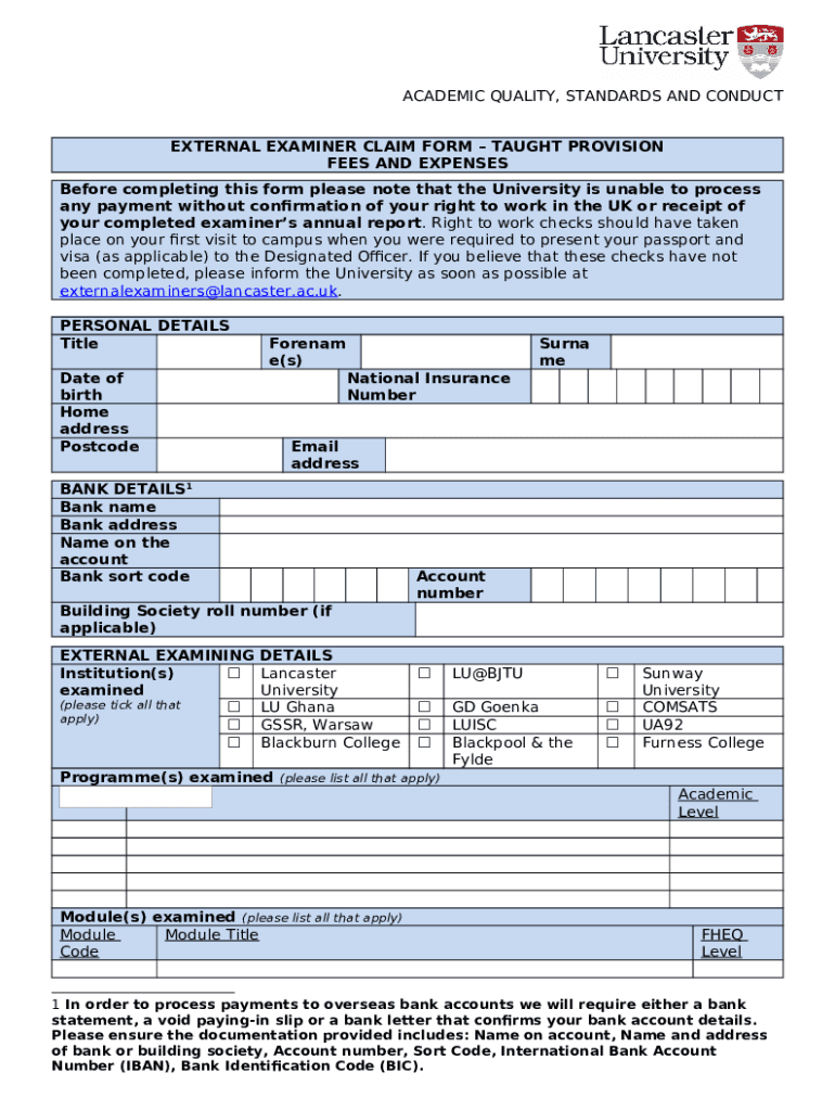 Ph.D. external examiners' fees sheet Doc Template | pdfFiller