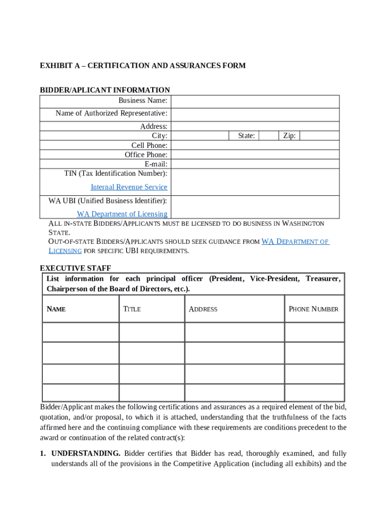 EXHIBIT A - CERTIFICATION AND ASSURANCES Doc Template | pdfFiller