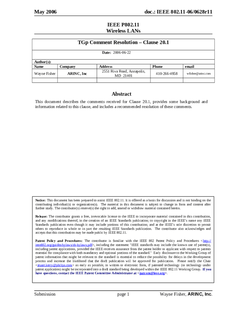 TGp Comment Resolution - Clause 20 - mentor ieee Doc Template | pdfFiller