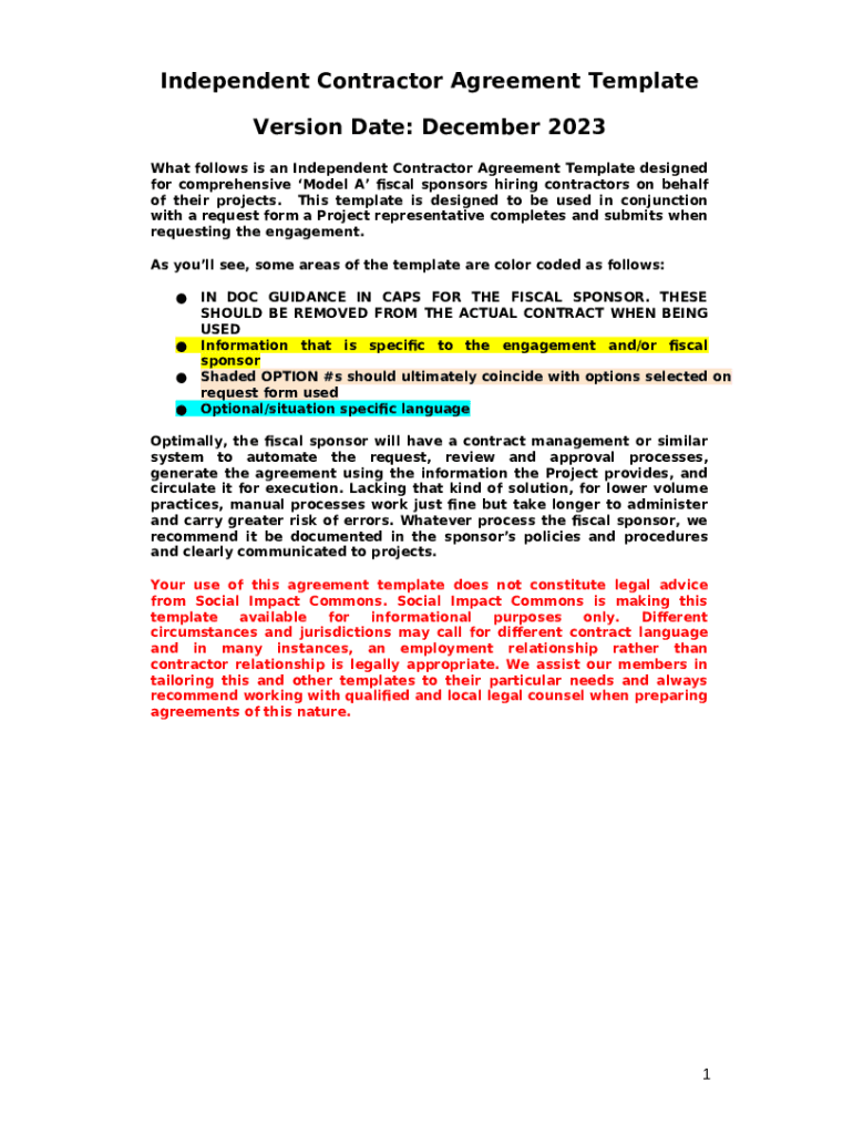 Independent Contractor Agreement Template Version Date Doc Template ...