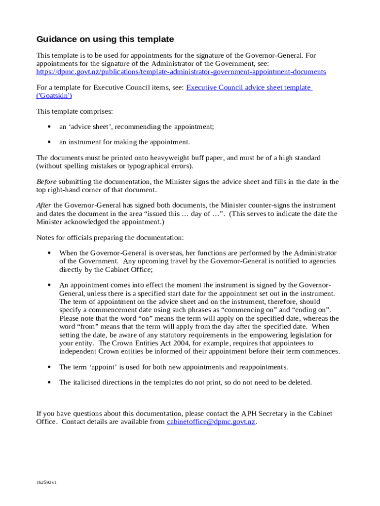 Appointments made by the Governor-General Doc Template | pdfFiller