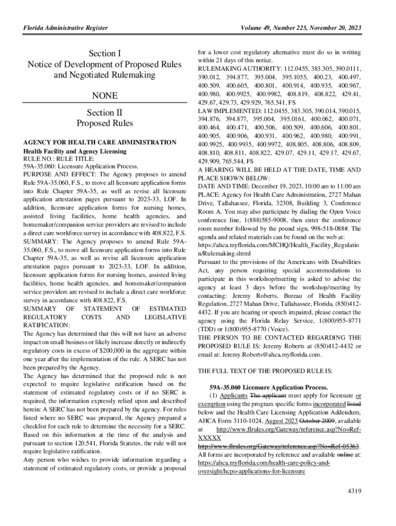 Fillable Online Florida Administrative Code, 59, 59A - Health Facility ...
