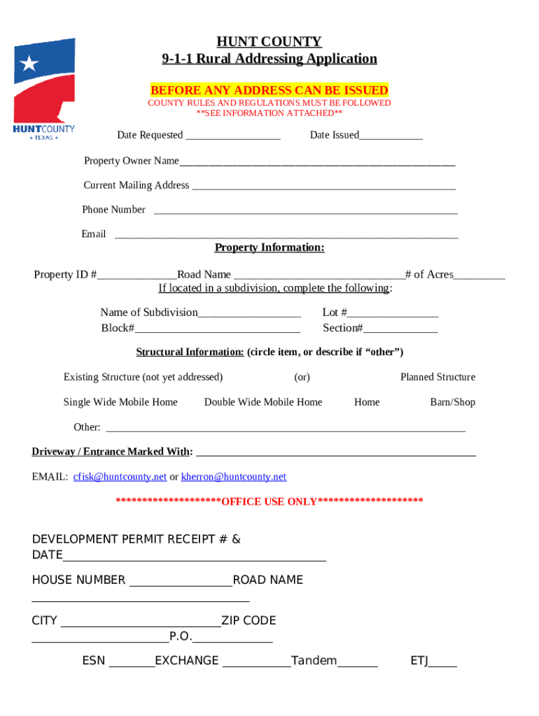 911 Rural Addressing Application with ... Doc Template | pdfFiller