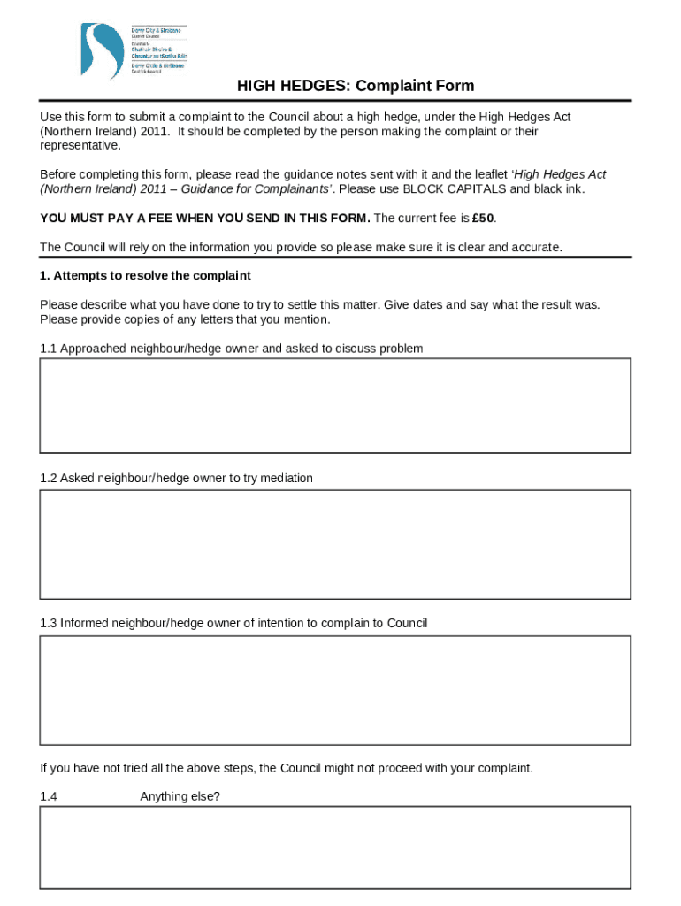 High hedges sample complaint letter Doc Template | pdfFiller