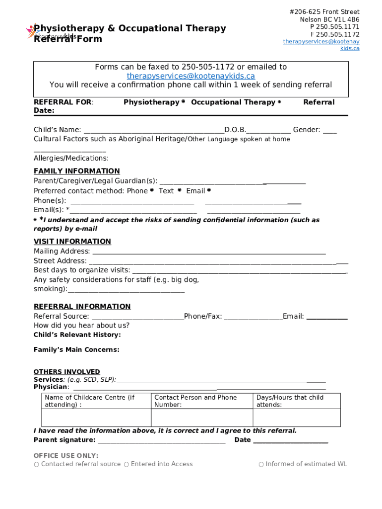 Physiotherapy & Occupational Therapy Referral Doc Template | pdfFiller