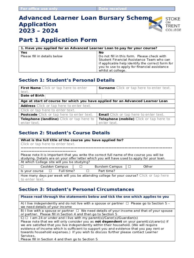 Advanced Learner Loan: Bursary fund Doc Template | pdfFiller