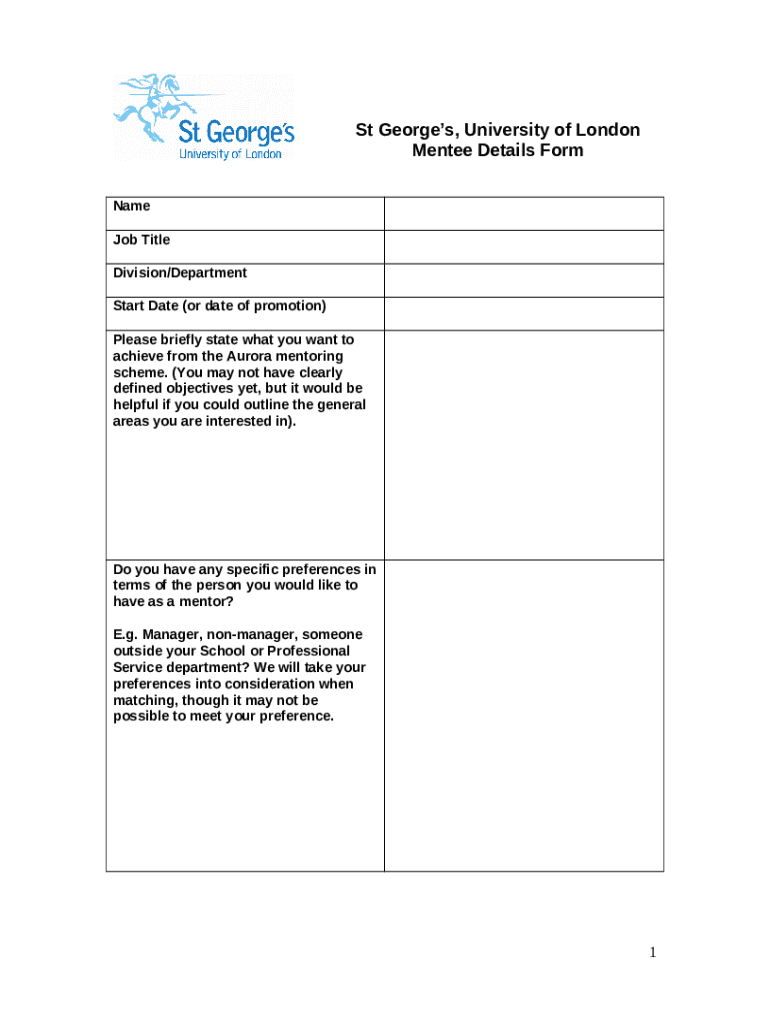 Mentee Details 18 19 Doc Template | pdfFiller