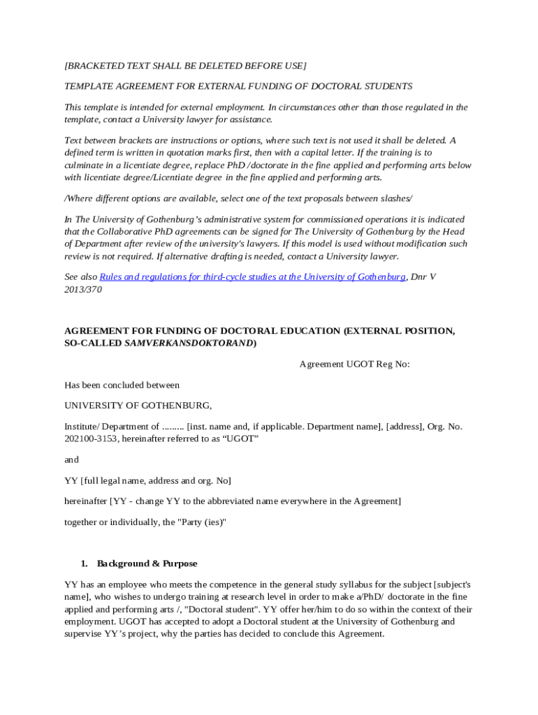 Template agreement for external funding of doctoral students ...
