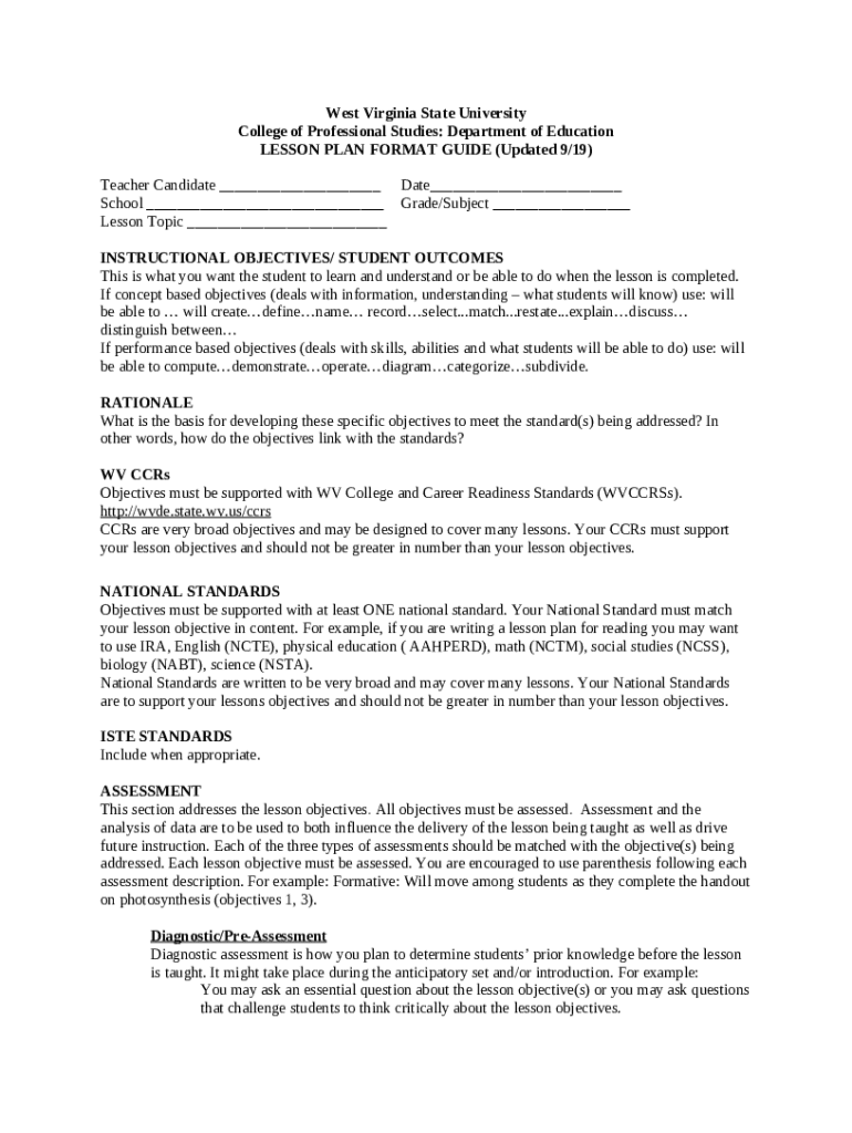 Department of Education Lesson Plan at GuidePDF Doc Template | pdfFiller