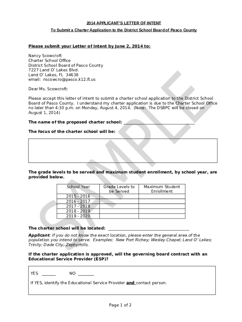 Letter of Intent to Apply for Charter Doc Template | pdfFiller