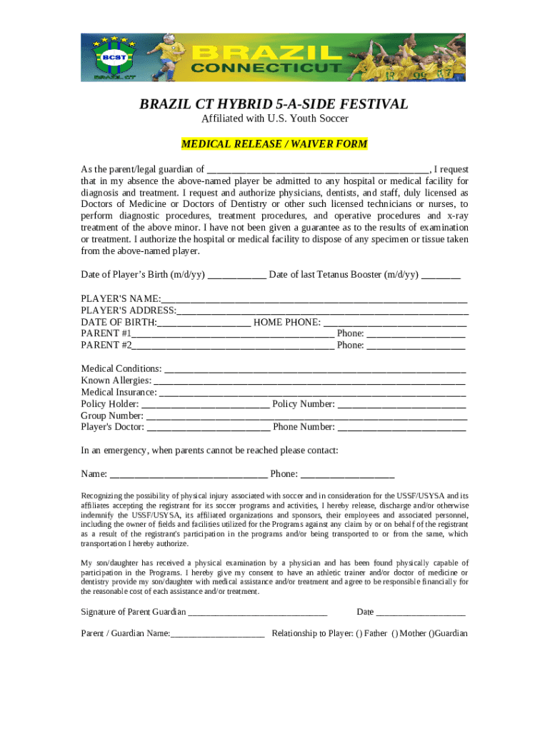 Guardian Consent and Player Medical Release Doc Template | pdfFiller