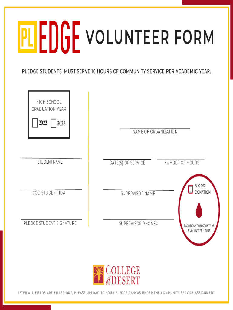 Fillable Online PLEDGE VOLUNTEER FORM Fax Email Print - pdfFiller