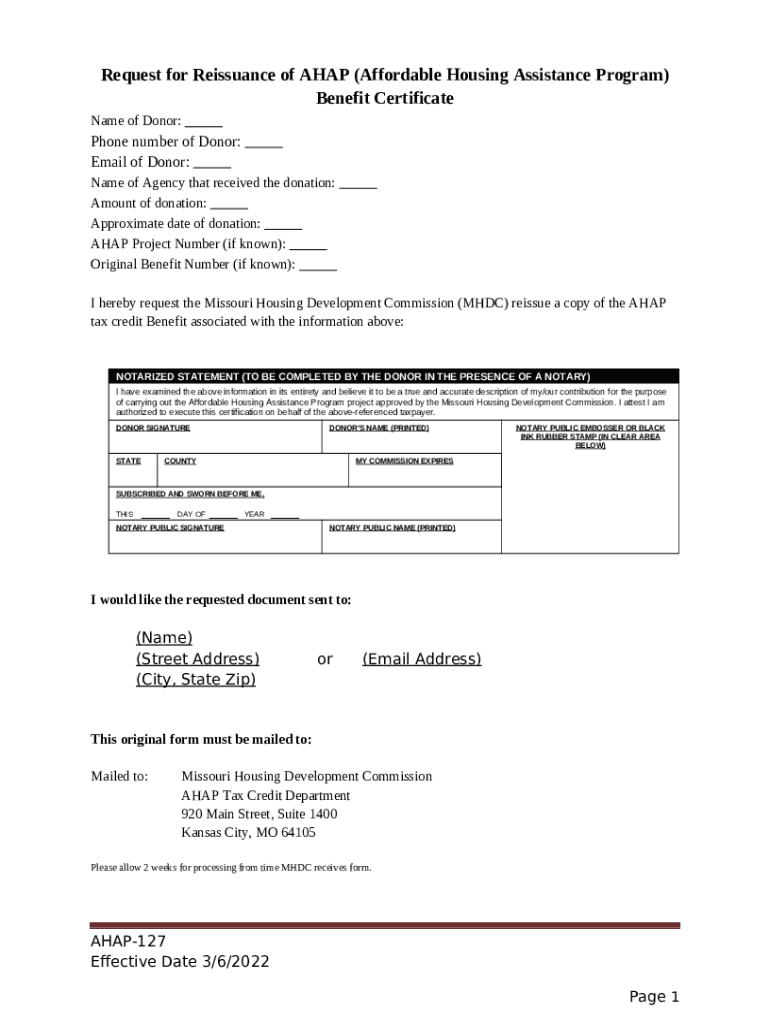 AHAP-127 Request for Reissue Doc Template | pdfFiller