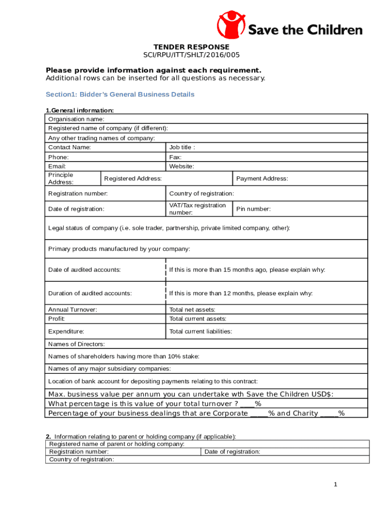 Tender Response Template- Open Procedure Doc Template | pdfFiller