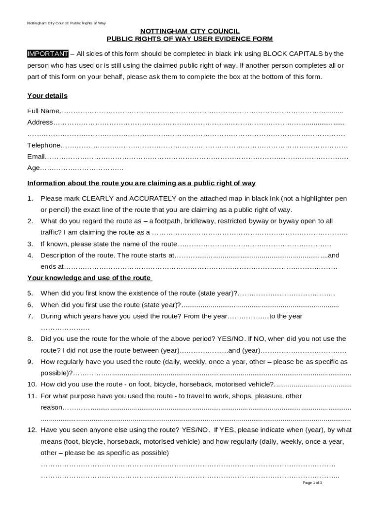 PUBLIC RIGHTS OF WAY APPLICATION Doc Template | pdfFiller