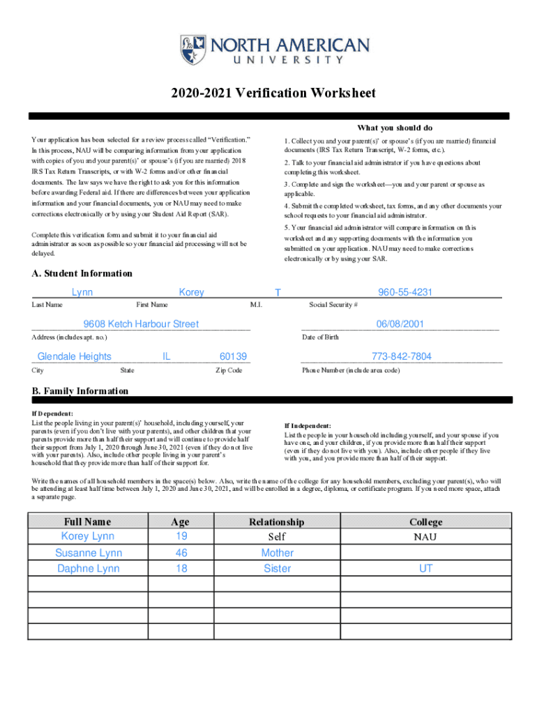 Fillable Online Verification Worksheet Example 2.pdf Fax Email Print - pdfFiller