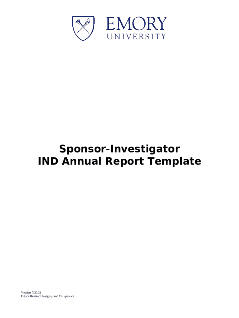 Sponsor-Investigator IND Annual Report Template Doc Template | pdfFiller